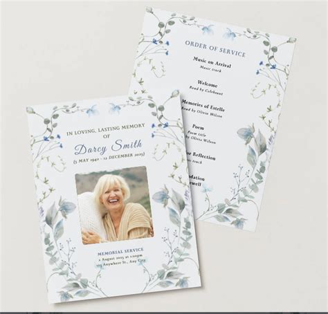 Darcy Memorial Program Watercolor Floral Flat Funeral Template