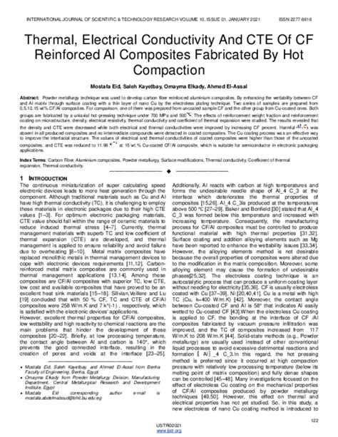Pdf Thermal Electrical Conductivity And Cte Of Cf Reinforced Al Composites Fabricated By Hot