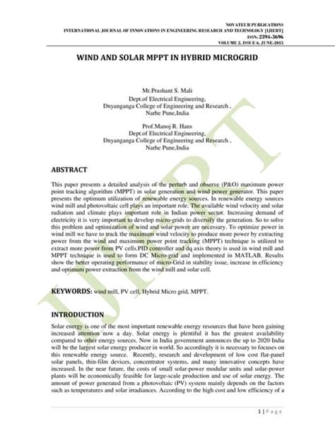 Wind And Solar Mppt In Hybrid Microgrid Pdf
