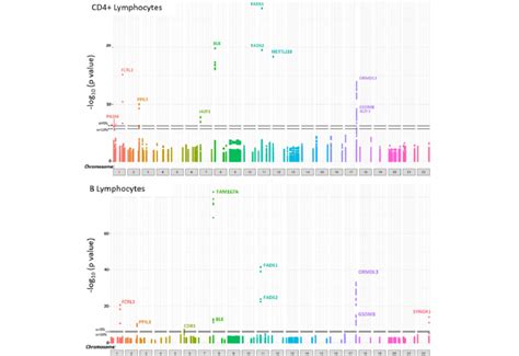Manhattan Plots Depict The 101 Rheumatoid Arthritis Risk Loci Analyzed Download Scientific