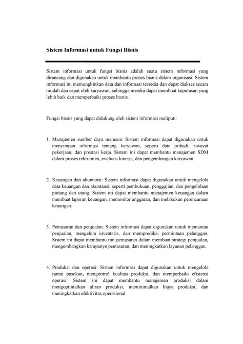 Sistem Informasi Untuk Fungsi Bisnis Sistem Informasi Ini Memungkinkan Data Dan Informasi