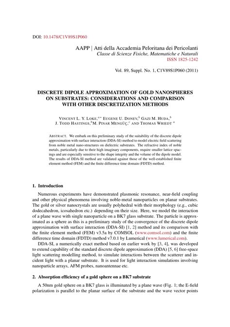 pdf discrete dipole aproximation of gold nanospheres on substrates