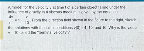 Solved A Model For The Velocity V At Time T Of A Certain