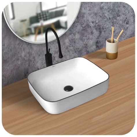 Brizzio 222 White With Black Border Ceramic Wash Basin Brizzio Sanitary Ware