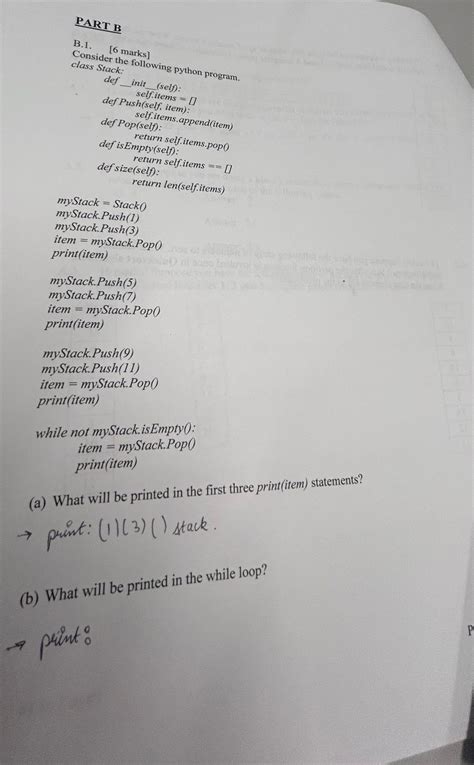 Solved Part Bb1 6 ﻿marks Consider The Following Python