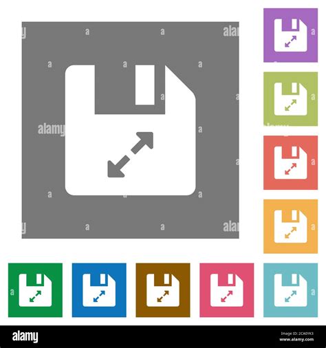 Uncompress File Flat Icons On Simple Color Square Backgrounds Stock