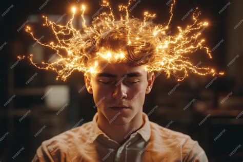 Neural Transmission Neuronal Mapping And Holographic Glow A Man With Glowing Golden Waves Around