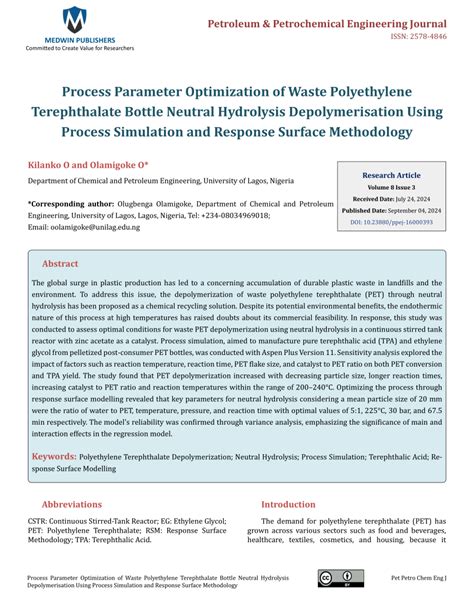 Pdf Optimization Of Waste Polyethylene Terephthalate Bottle Neutral
