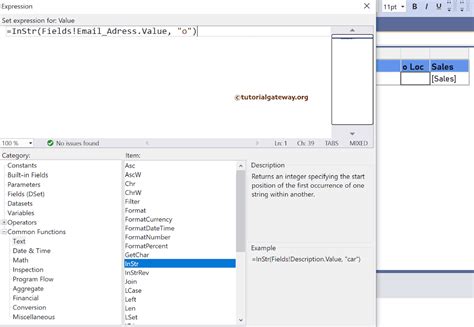 SSRS InStr Function