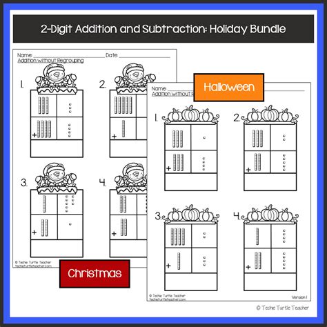 2 Digit Addition And Subtraction Using Base Ten Blocks Holiday Bundle Made By Teachers