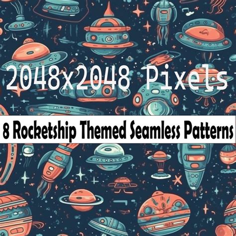 8 Seamless Spaceship Themed Patterns Digital Paper Clothing Patterns Brochures Cards T