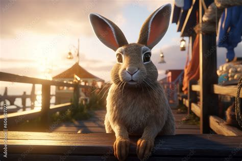 Rabbit On The Beach Pier Created Using Generative AI Tools Stock Illustration Adobe Stock