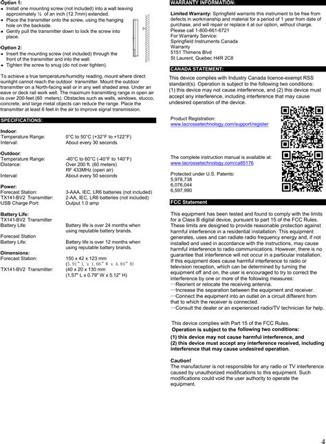 La Crosse Technology TX141 BV2 REMOTE SENSOR TEMPERATURE User Manual