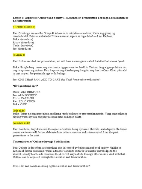 Ucsp Script Group 4 Pdf Socialization Gesture