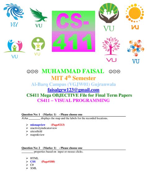 Cs411 Final Term Mcqs Faisal Muhammad Faisal Mit 4th Semester Al Barq