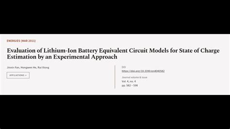 Evaluation Of Lithium Ion Battery Equivalent Circuit Models For State Of Charge Estim Rtcl