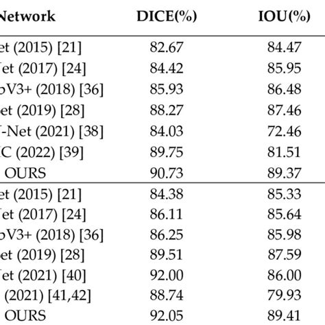 comparison of segmentation performance of different networks