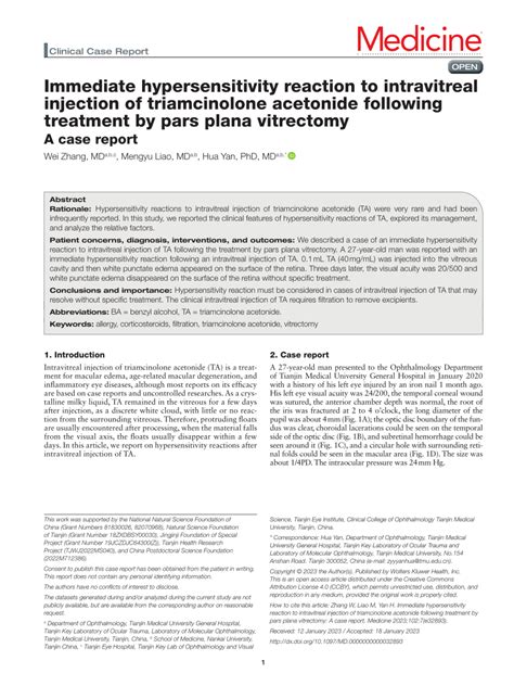Pdf Immediate Hypersensitivity Reaction To Intravitreal Injection Of Triamcinolone Acetonide