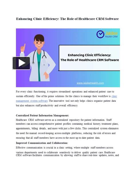 Enhancing Clinic Efficiency The Role Of Healthcare CRM Software Presentation Free To Download