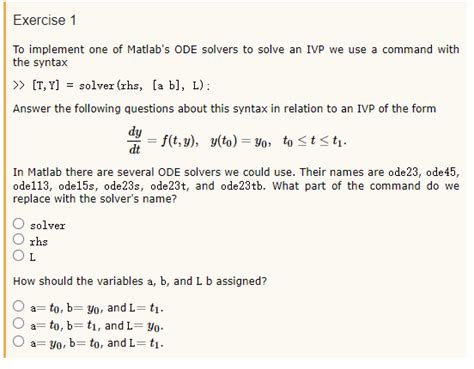 Solved Exercise 1 To Implement One Of Matlabs Ode Solvers