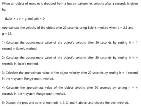 Solved When An Object Of Mass M Is Dropped From A Hot Air