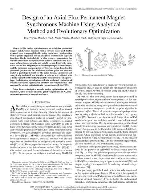Pdf Design Of An Axial Flux Permanent Magnet Synchronous Machine Using Analytical Method And