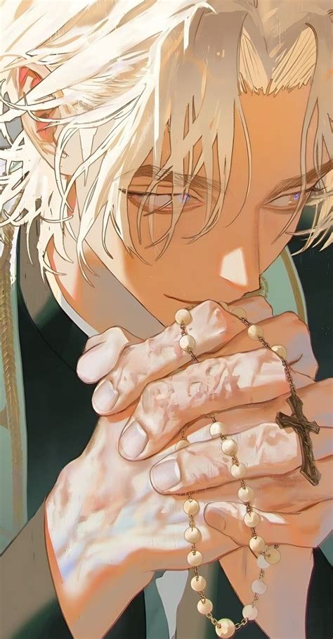 An Anime Character With Blonde Hair And Piercings Holding His Hands