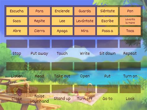 Spanish Classroom Commands Match Up