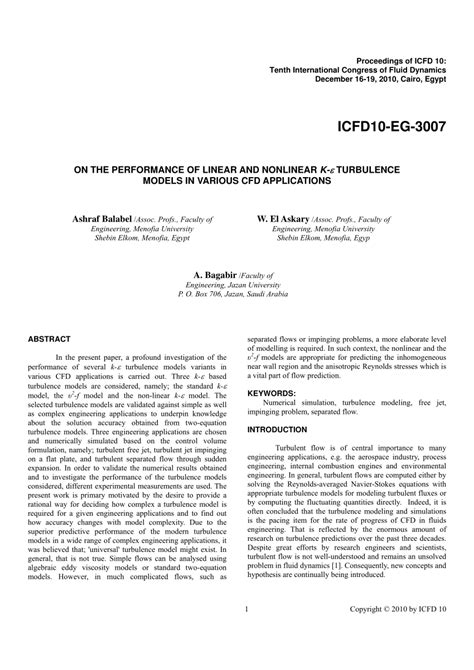 Pdf On The Performance Of Linear And Nonlinear K ε Turbulence Models In Various Cfd Applications