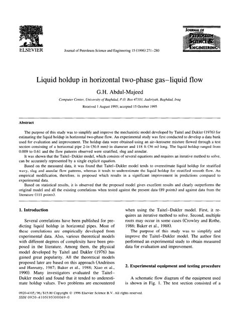 Pdf Liquid Holdup In Horizontal Two Phase Gas—liquid Flow