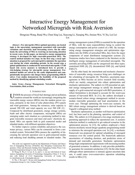 Pdf Interactive Energy Management For Networked Microgrids With Risk Aversion
