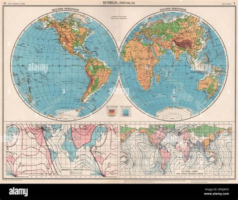 WORLD MAGNETIC VARIATION COTIDAL LINES Physical Ocean Drainage 1952 Map Stock Photo Alamy