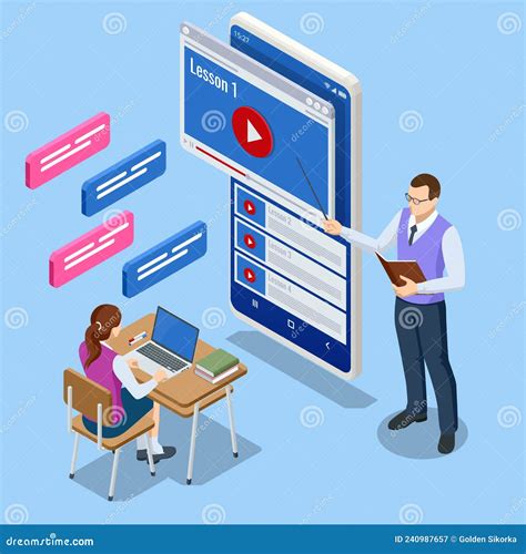 Isometric Concept Of Personalised Learning E Learning Online Education At Home Stock Vector