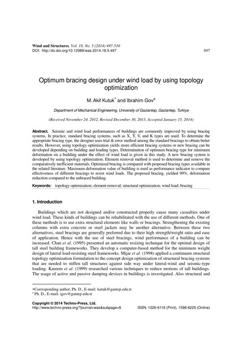 PDF Optimum Bracing Design Under Wind Load By Using Topology Optimization