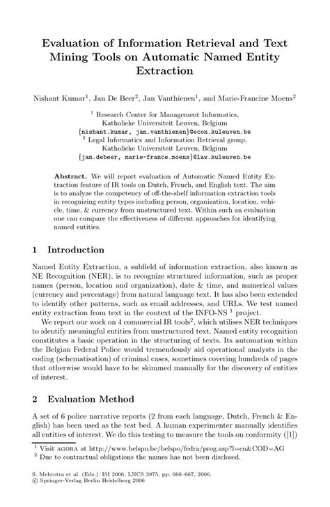 Pdf Evaluation Of Information Retrieval And Text Mining Tools On Automatic Named Entity