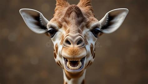 Giraffe Showing Teeth Close Up Portrait With Neutral Background Animal