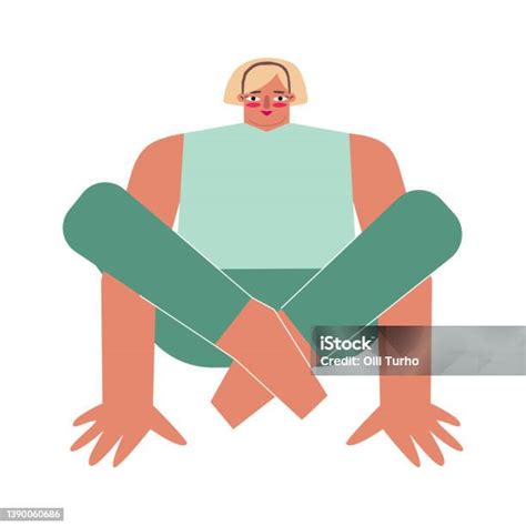 평평한 백인 여성 캐릭터를 가진 벡터 분리 된 개념 강한 젊은 여성은 스트레칭 자세를 배우고 요가 수업에서 어깨 누르기 포즈를