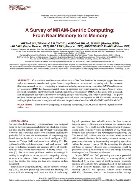 a survey of mram centric computing from near memory to in memory pdf