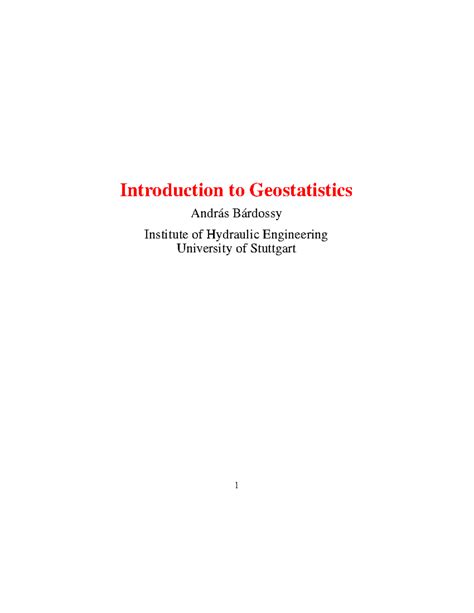 Introduction To Geostatistics By Andr´as B´ardossy Introduction To Geostatistics Andras B ́