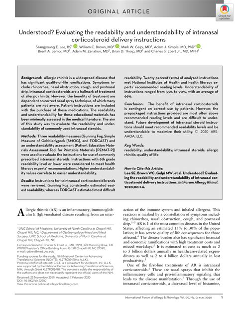 Pdf Understood Evaluating The Readability And Understandability Of Intranasal Corticosteroid