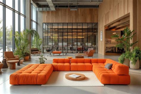 Modern Collaborative Workspace Flexible Modular Orange Furniture Stock Illustration