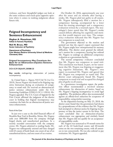 Feigned Incompetency As Obstruction Of Justice Sentence Enhancement