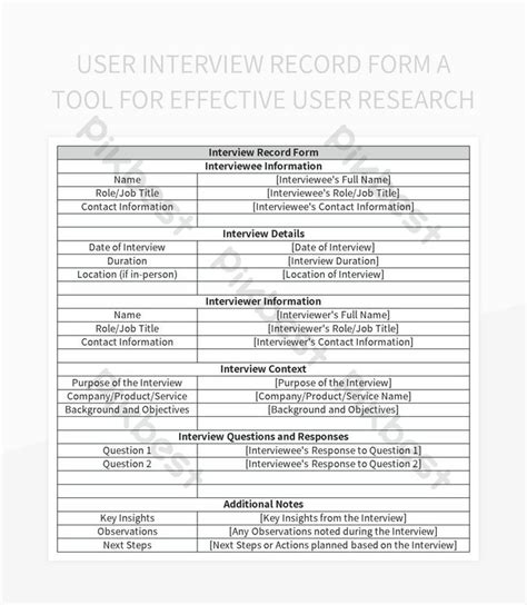User Interview Record Form A Tool For Effective Research Excel