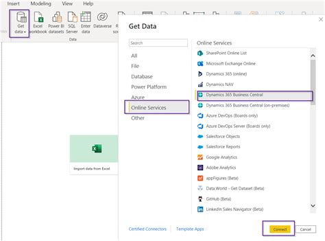 different methods to connect data in power bi with bc and nav addend