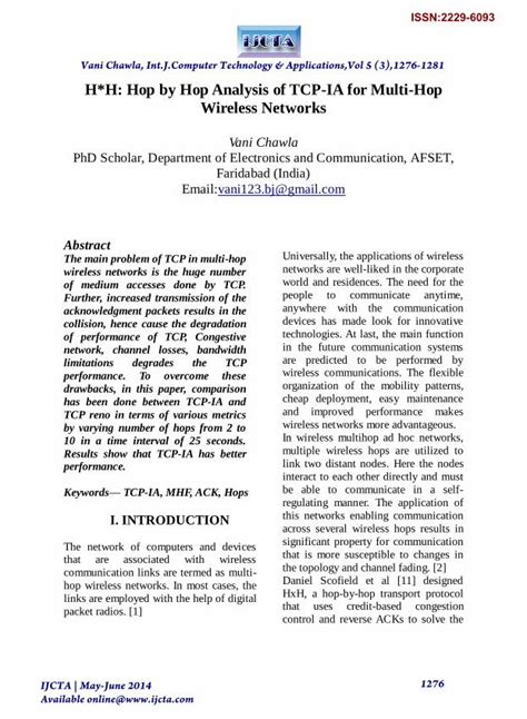 Pdf Hh Hop By Hop Analysis Of Tcp Ia For Multi Hop Wireless