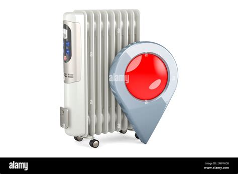 electric oil heater with map pointer 3d rendering isolated on white