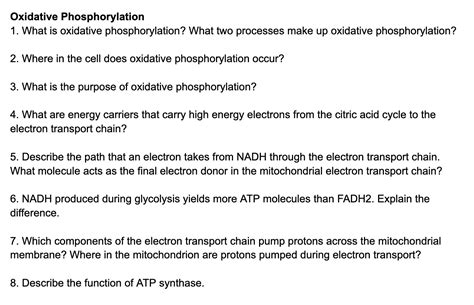 Solved Oxidative Phosphorylation 1 What Is Oxidative