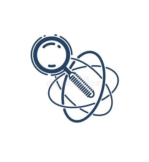 Magnifying Glass And Atom Vector Simple Linear Icon Science Physics Line Art Symbol Stock