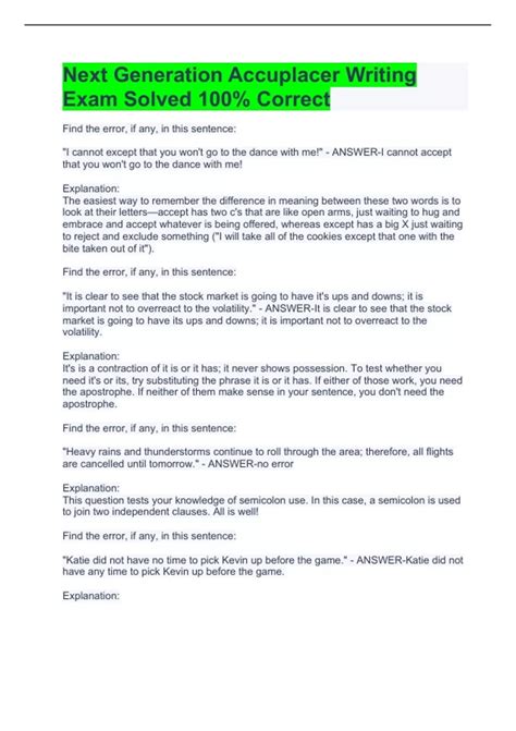 Next Generation Accuplacer Writing Exam Solved 100 Correct Next Generation Accuplacer Stuvia Us