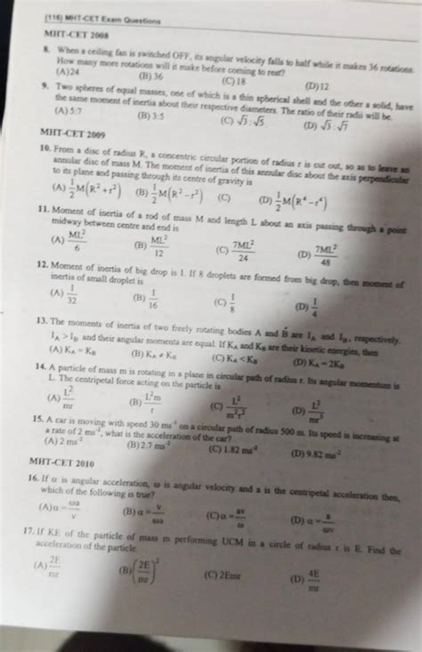 Mht Cet 2009 10 From A Disc Of Radius R A Concentric Circular Portion O